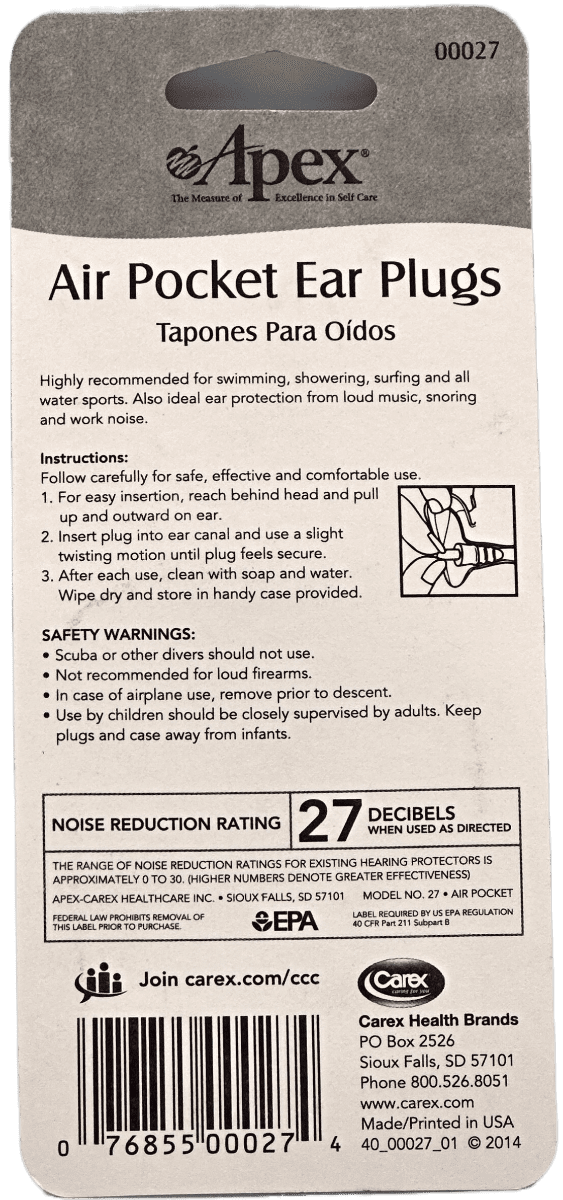 Apex Air Pocket Blue Ear Plugs: 27dB Noise Reduction for Water & Noise