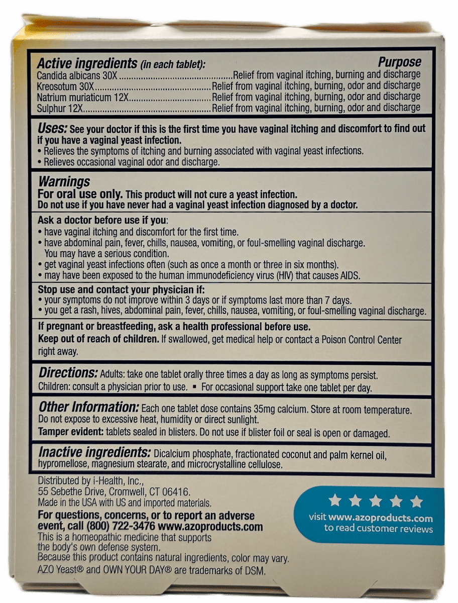 Azo Yeast Plus Dual Relief - 60 Tablets | Quick Relief