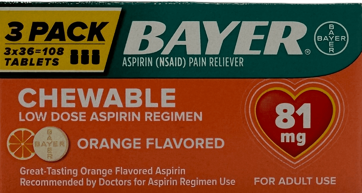Bayer Aspirin Chewable 81mg Orange Flavored - 108 Tablets - Branchbrook ...