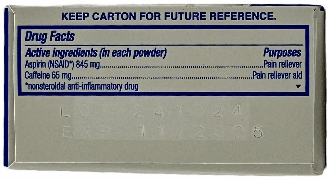 Aspirin Fast Pain Relief Powder | Quick Relief | 24 Packs
