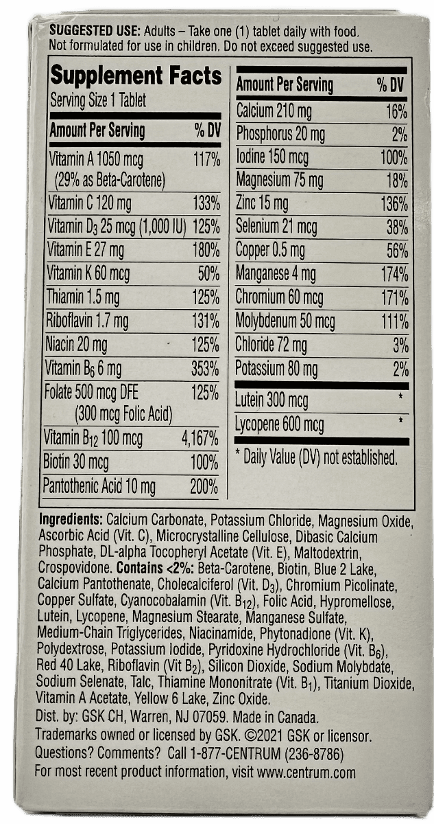 Centrum Silver - Men 50+ - Multivitamin Tablets - 100 Ct | Branchbrook ...