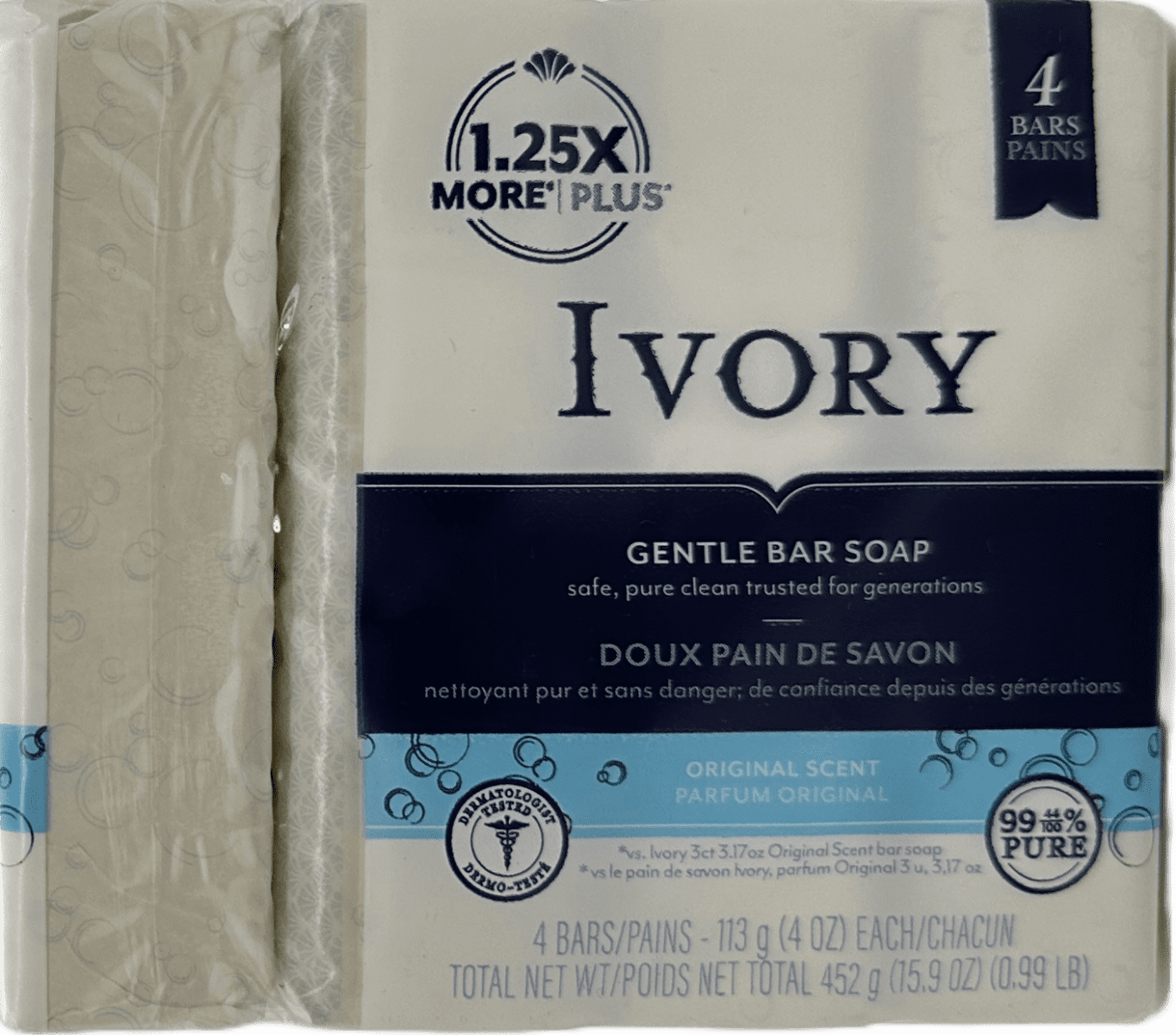 Ivory Gentle Bar Soap (Original Scent, 4 Bars - 15.9 OZ, 0.99 LB)