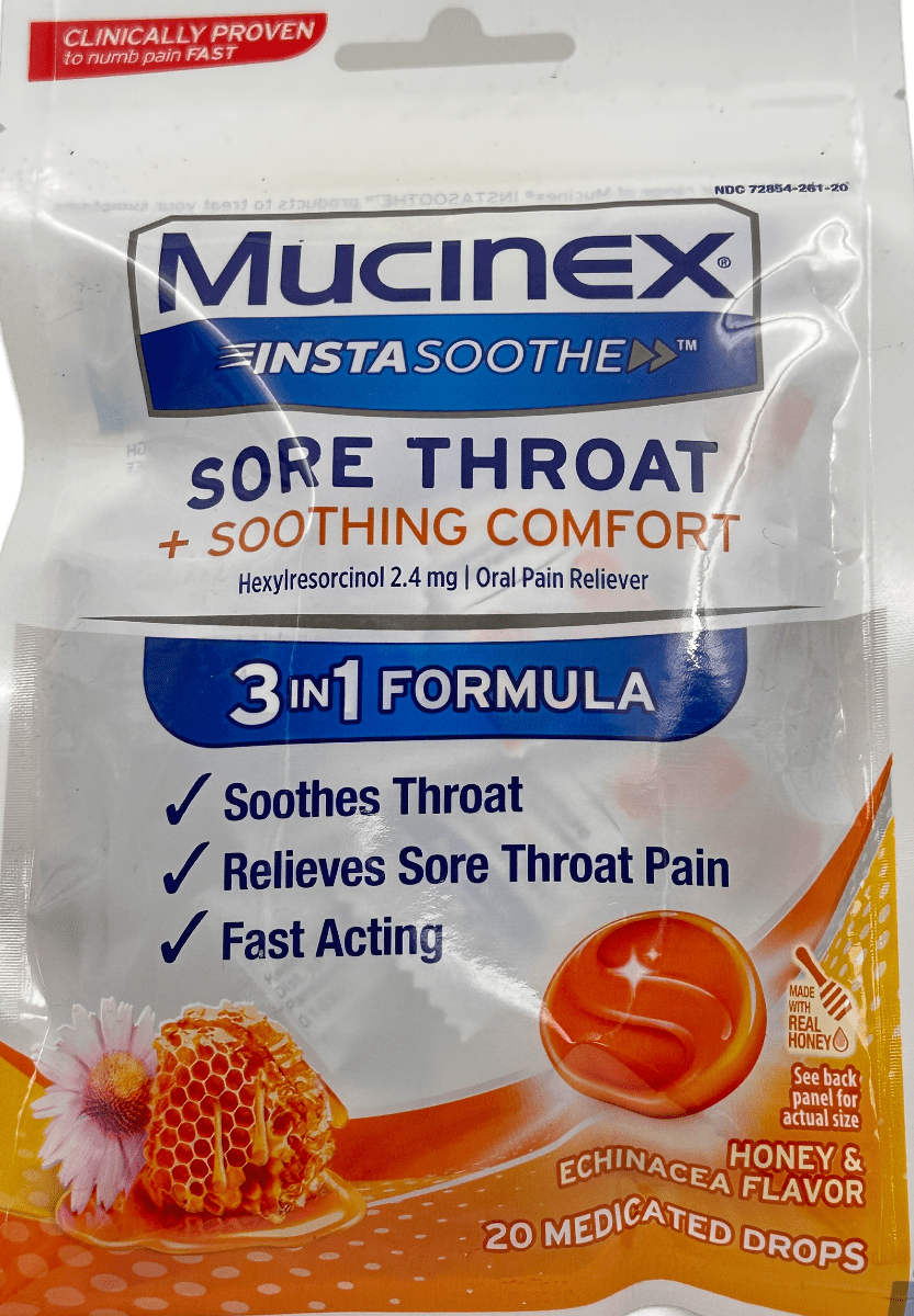 Mucinex Insta Soothe Sore Throat + Soothing Comfort - Honey & Echinacea ...