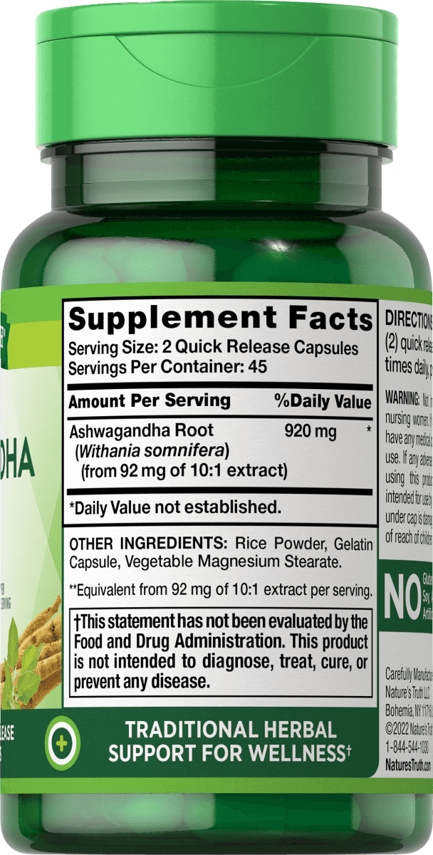Ashwagandha Root - 920mg | Nature's Truth Capsules