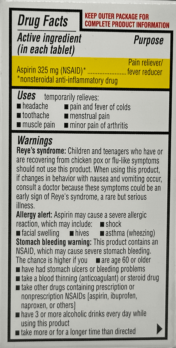 Rugby Aspirin Pain Reliever 325 mg - 100 Tablets | Branchbrook Pharmacy