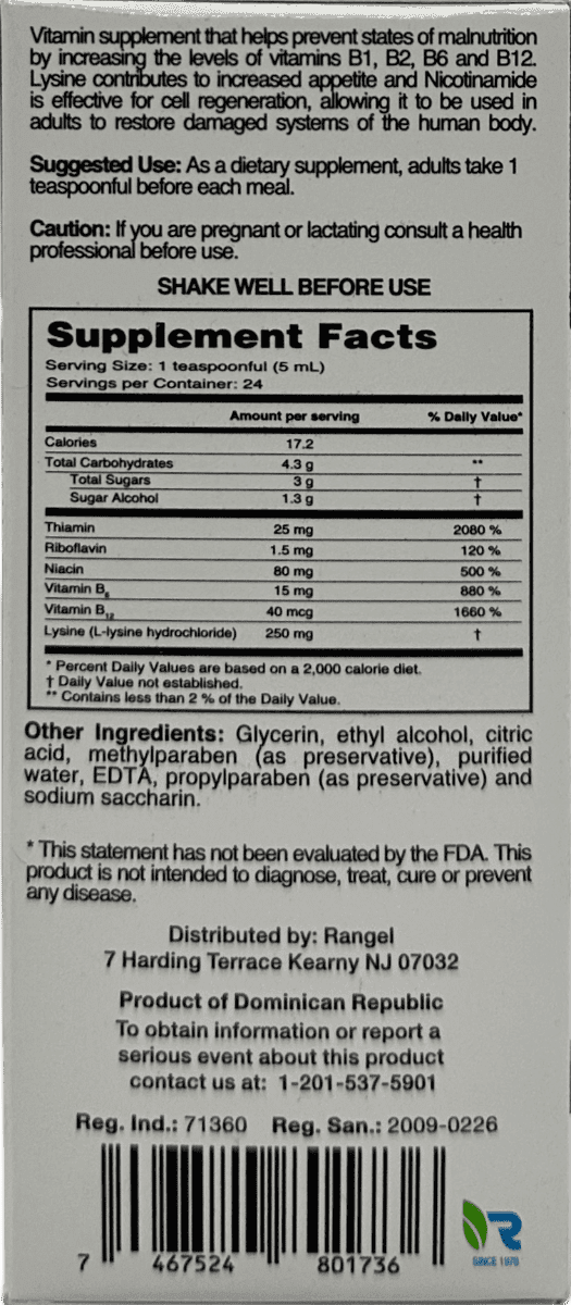 Gelnorex Syrup - Adults Vitamin Supplement 4 fl oz