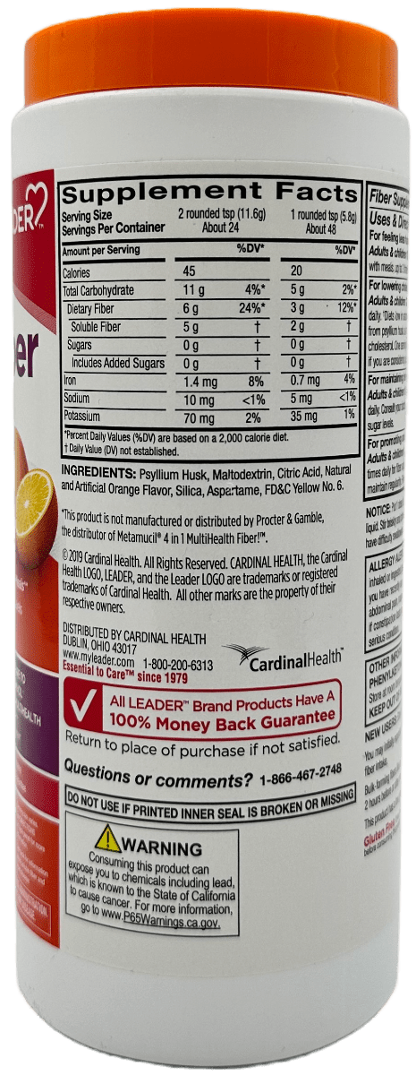 Leader Daily Fiber Powder Orange Flavor, 10 oz